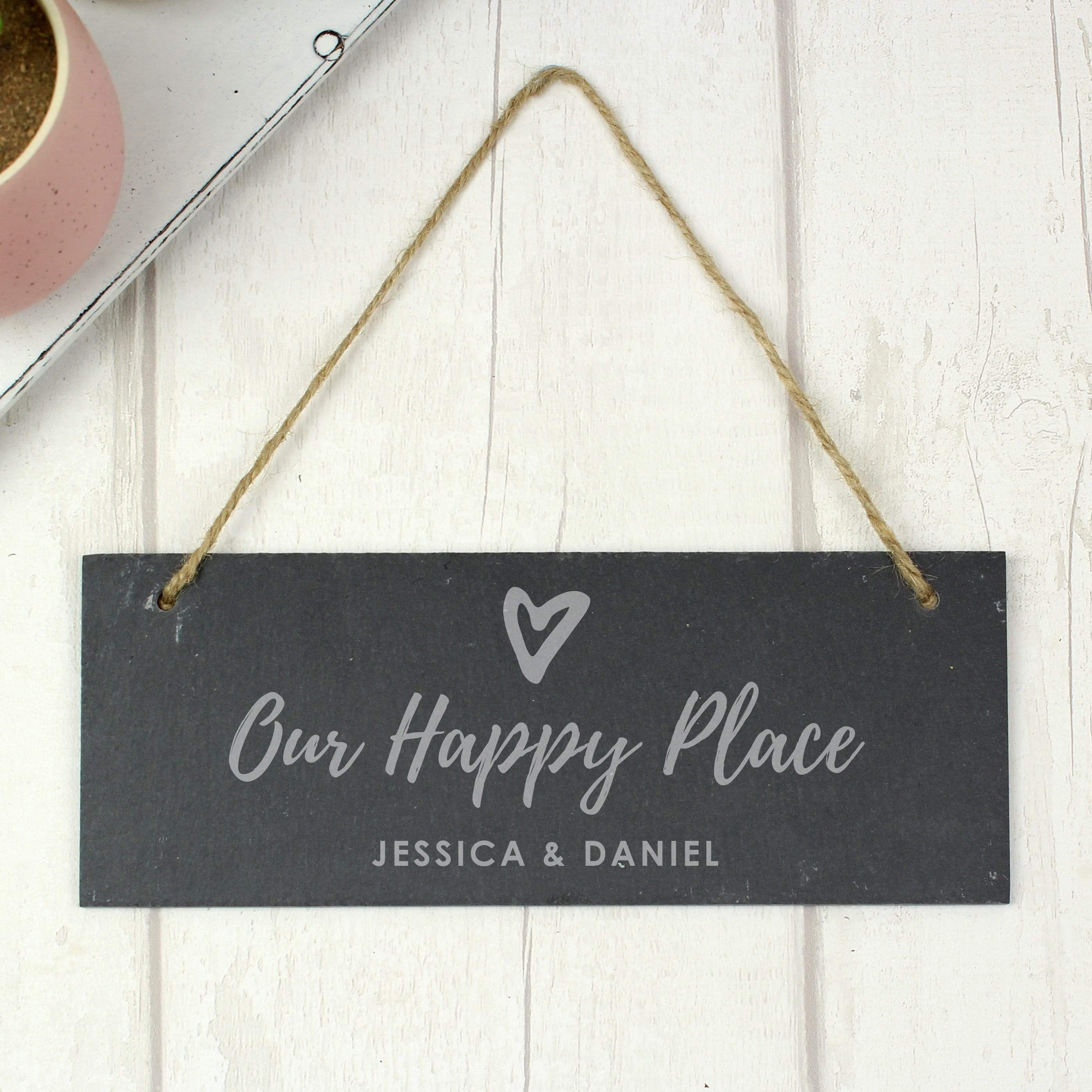 Personalised Our Happy Place Hanging Slate Plaque Delivered | The ...