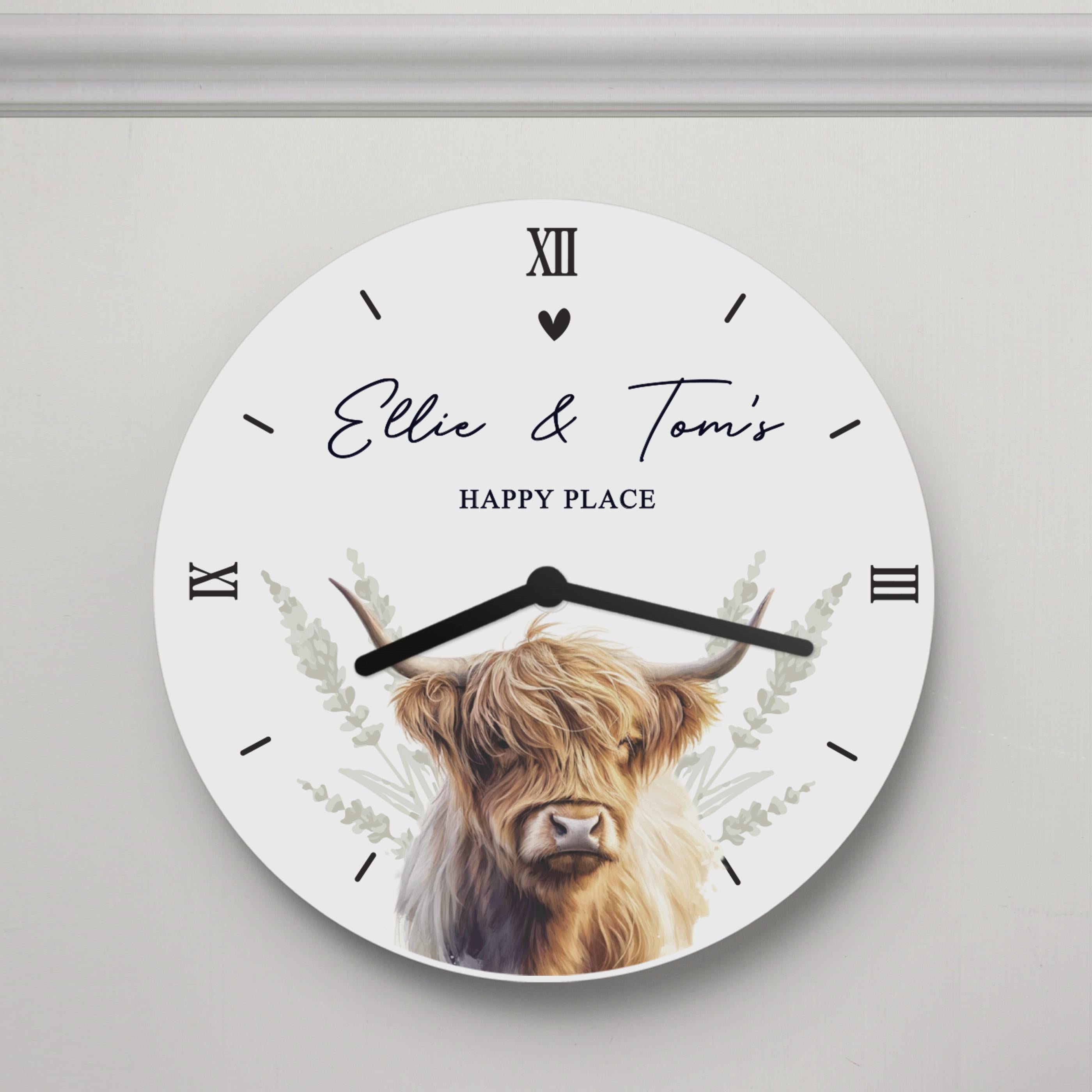 Personalised Highland Cow Wooden Clock – The Personal Shop