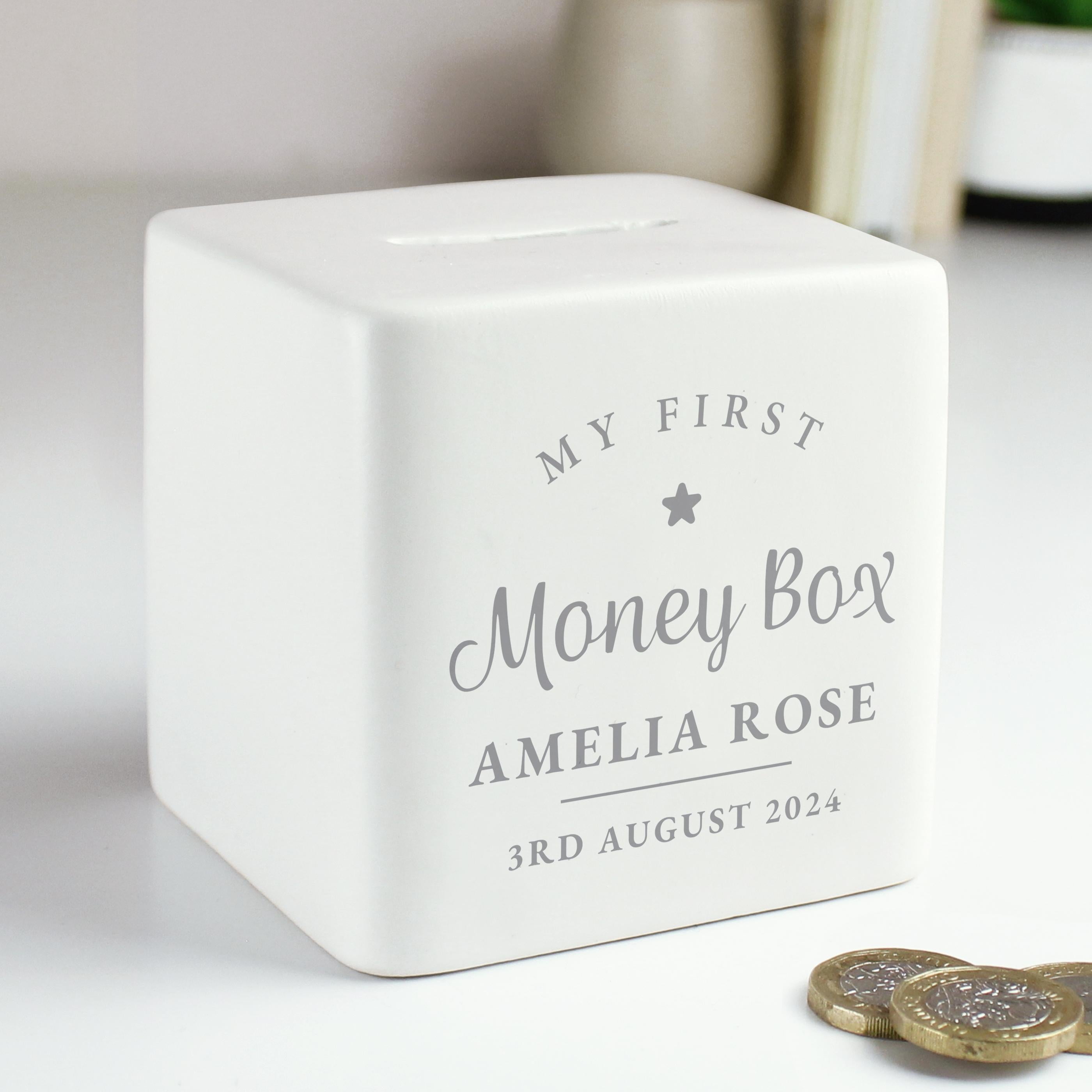 Personalised My First Ceramic Square Money Box – The Personal Shop