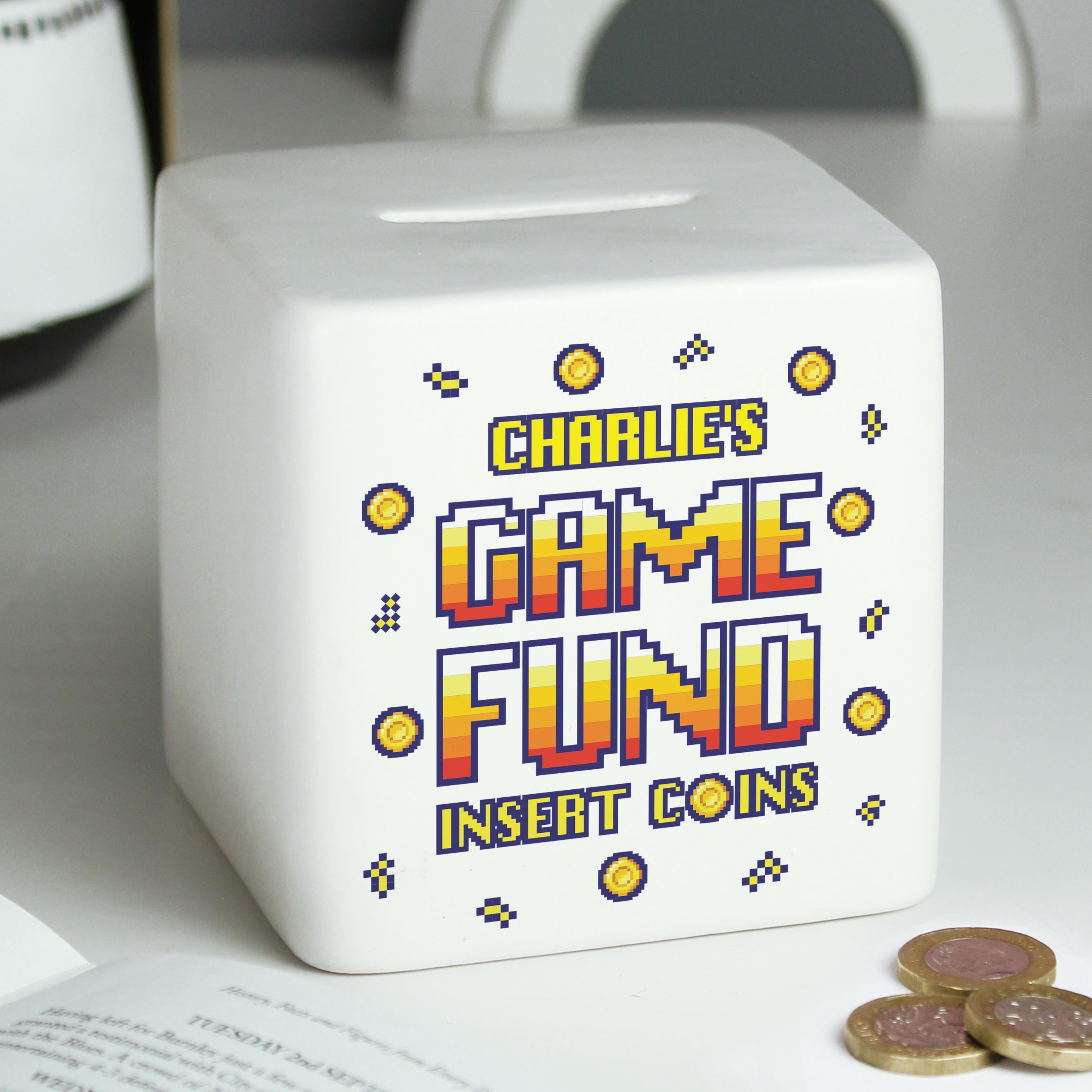 Personalised Gaming Fund Ceramic Square Money Box – The Personal Shop
