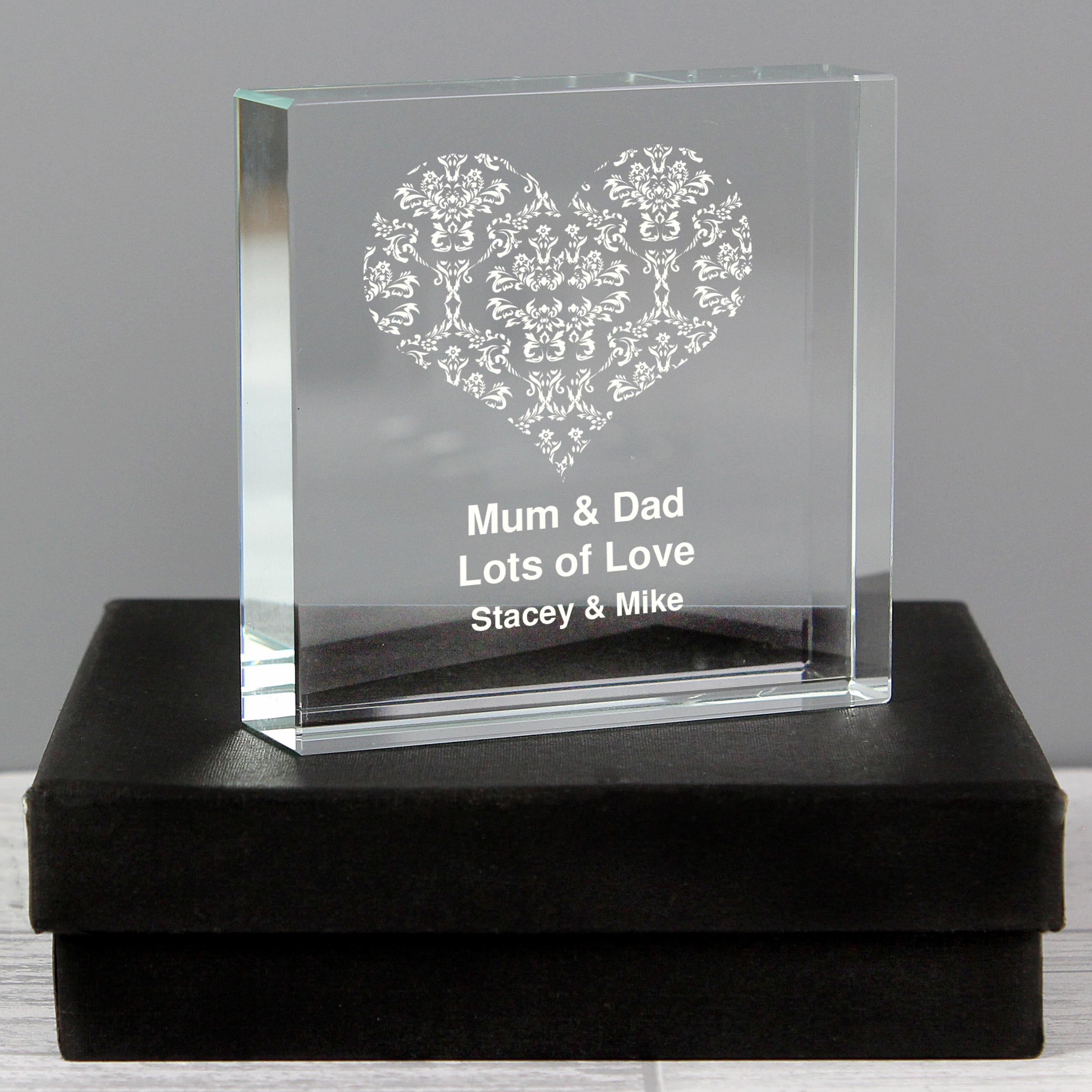 Personalised Damask White Heart Crystal Token – The Personal Shop