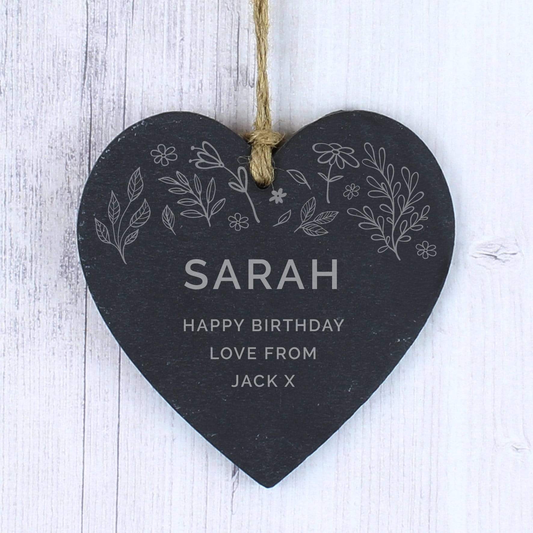 Personalised Floral Slate Heart Decoration Delivered | The Personal Shop
