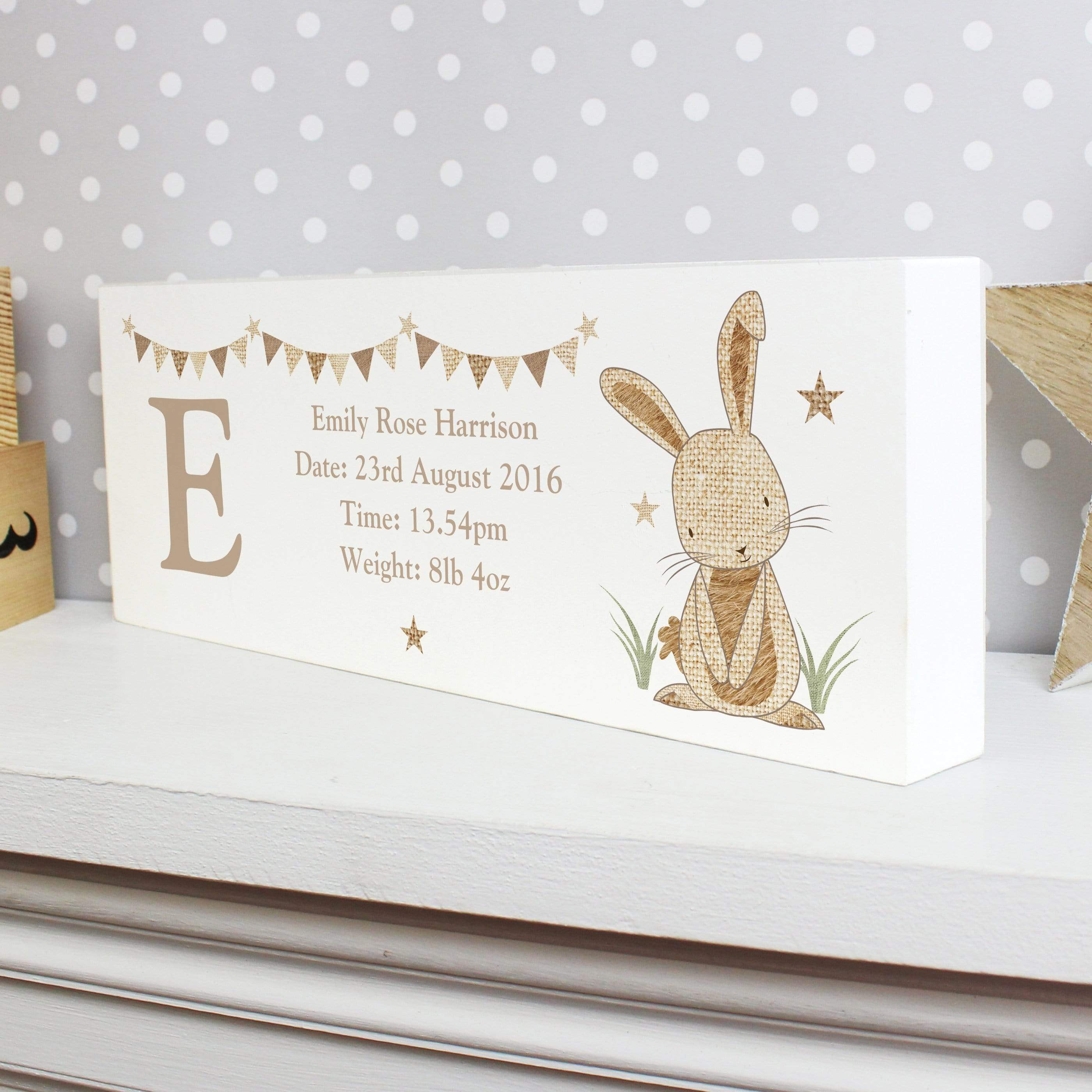 Personalised Hessian Rabbit Wooden Block Sign Delivered | The Personal Shop