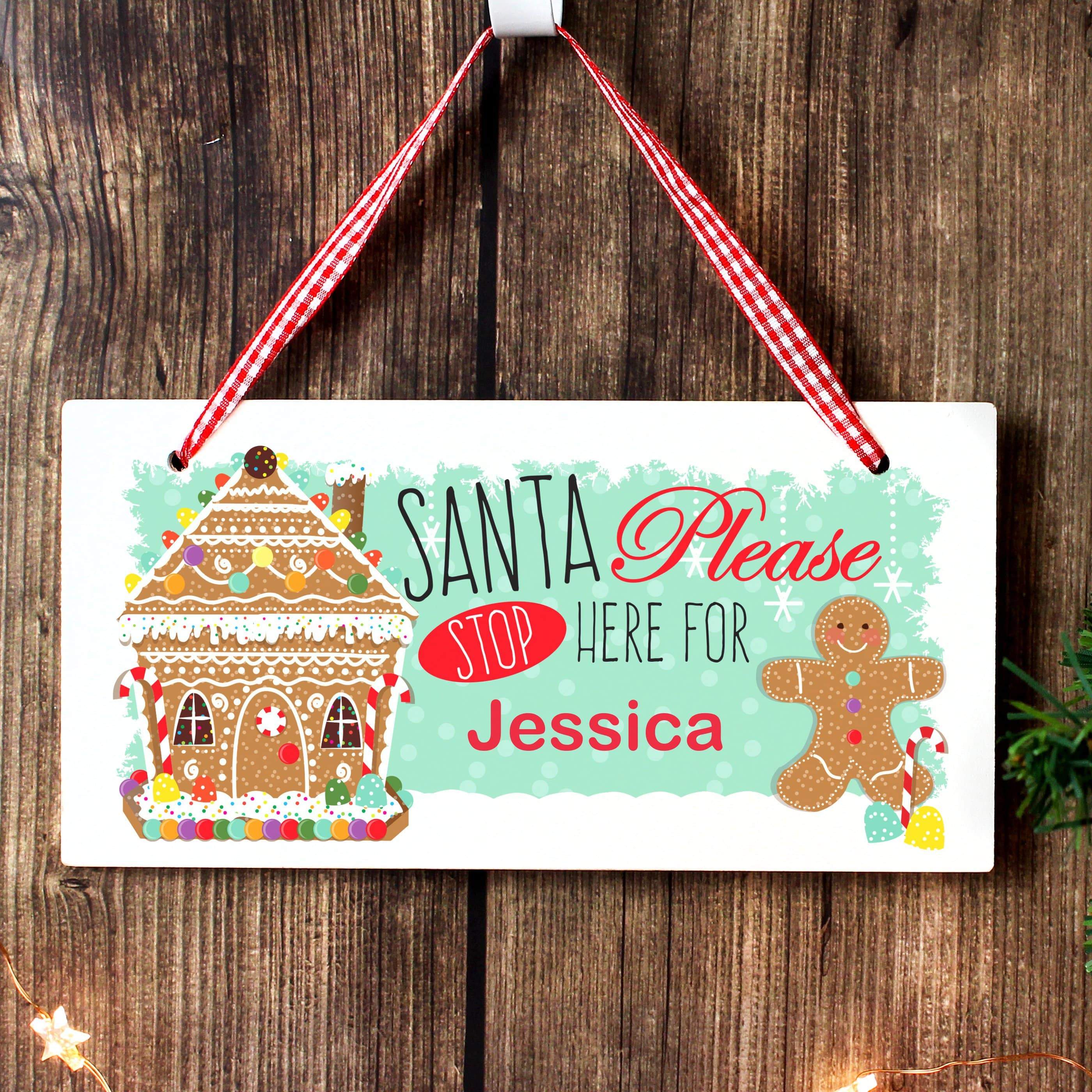 Personalised Gingerbread House Santa Stop Here Wooden Sign Delivered ...