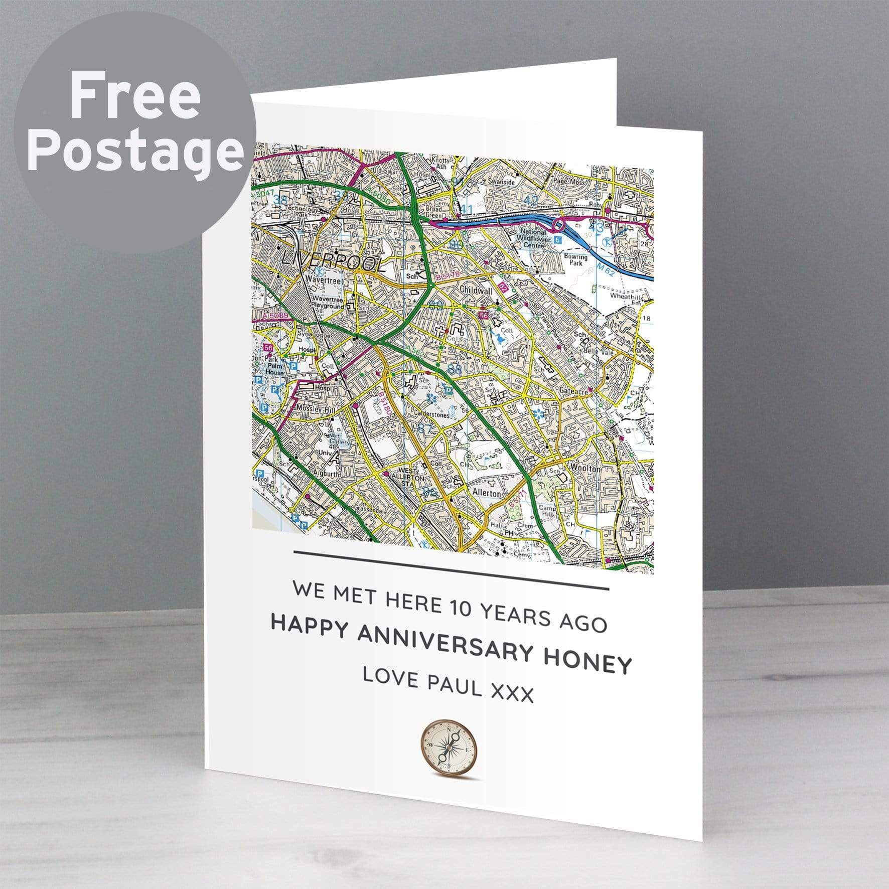 Personalised Present Day Map Compass Card Delivered | The Personal Shop