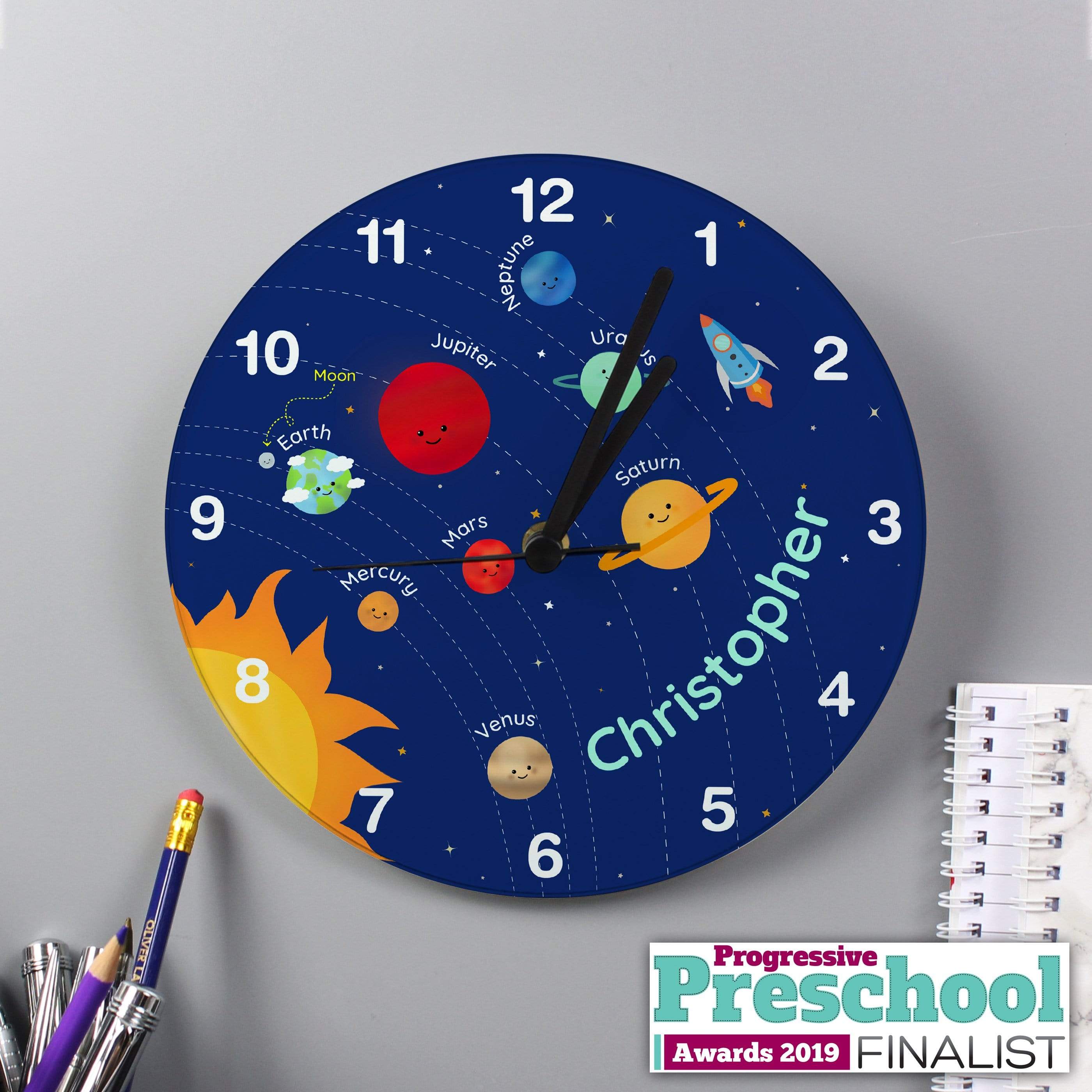Personalised Solar System Glass Clock Delivered | The Personal Shop